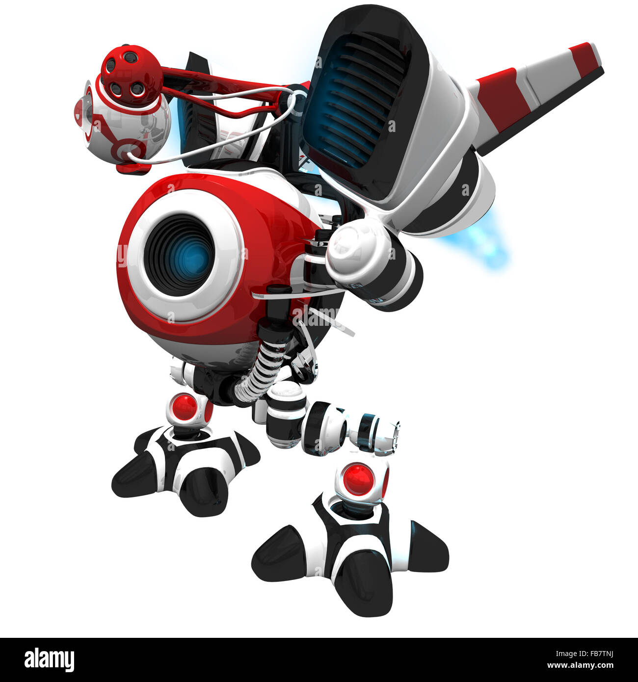 Jet robot standing and looking up, in wonder, thinking of the future ...