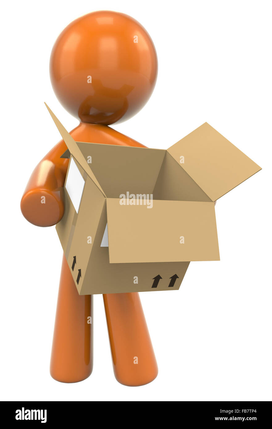 3d orange man holding a shipping box Stock Photo - Alamy