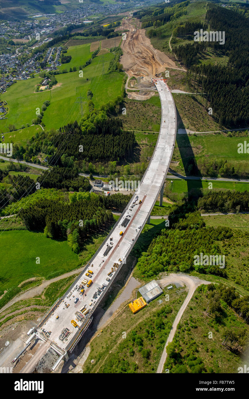 Aerial view, building the highest viaduct of North Rhine-Westphalia ...