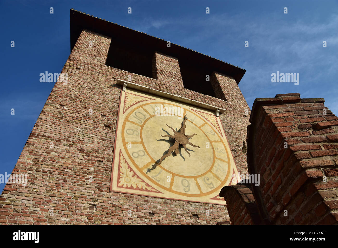 Clock Tower from medieval Castelvecchio castle outer walls Stock Photo ...
