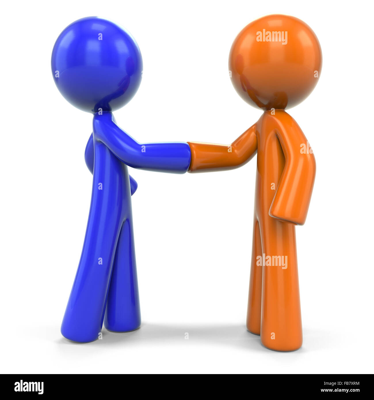 An orange and blue men shaking hands, suggesting they are coming ...