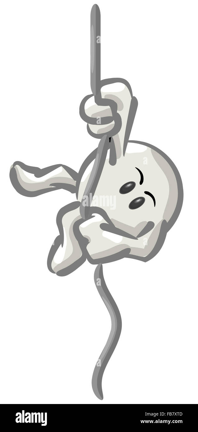 Royalty-free clipart picture of a white konkee character climbing up or ...