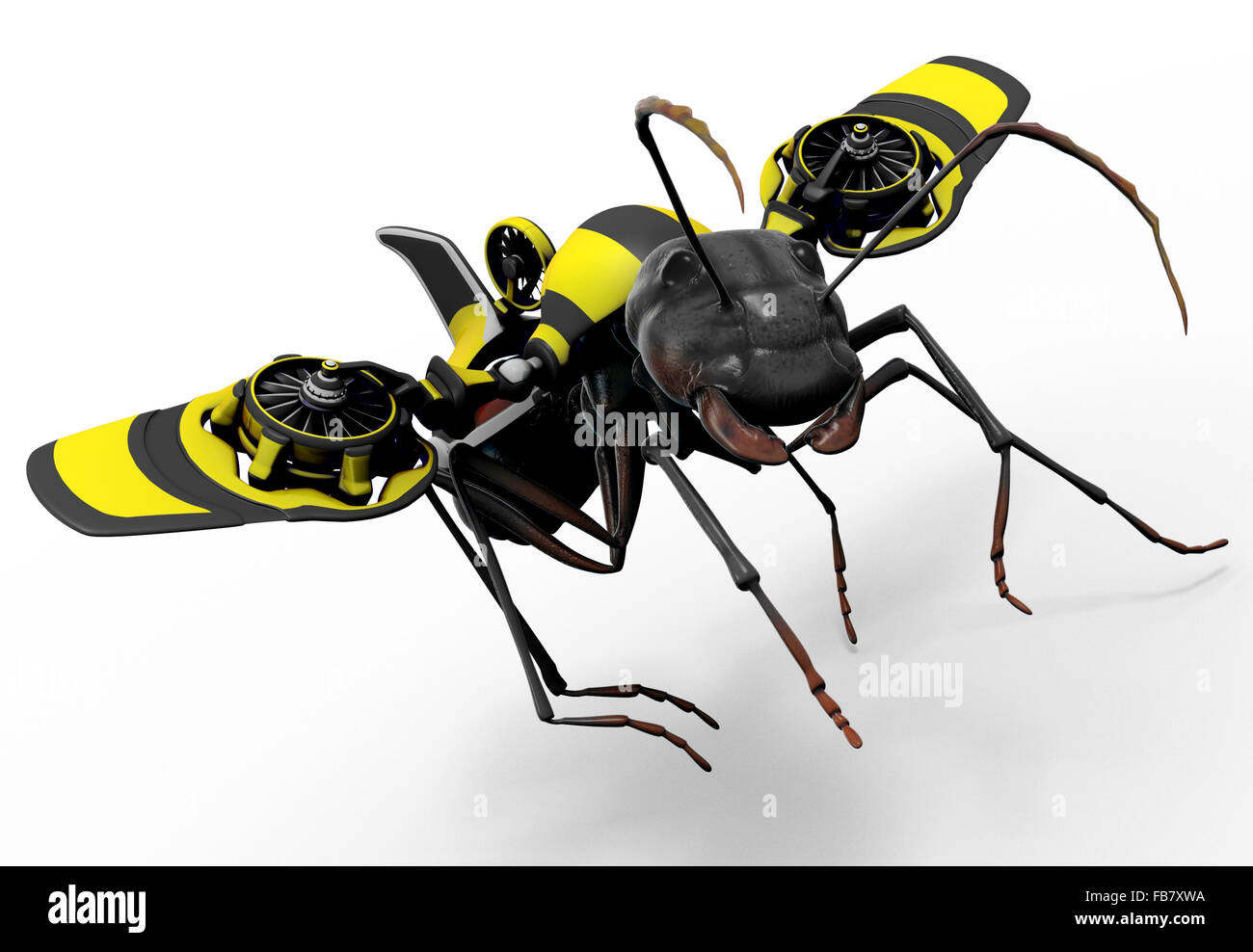A worker ant with a wasp styled flying mechanism attached to his back ...