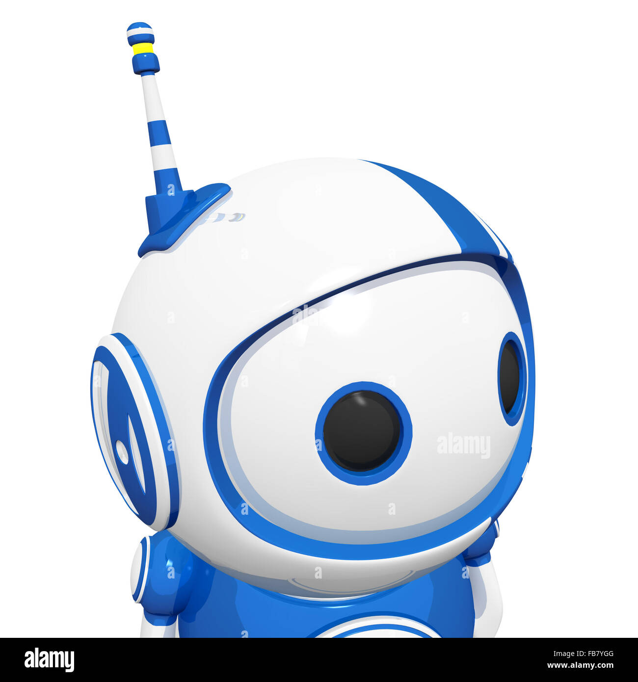 3d cute blue robot looking to the right. He has an antennae and is ...