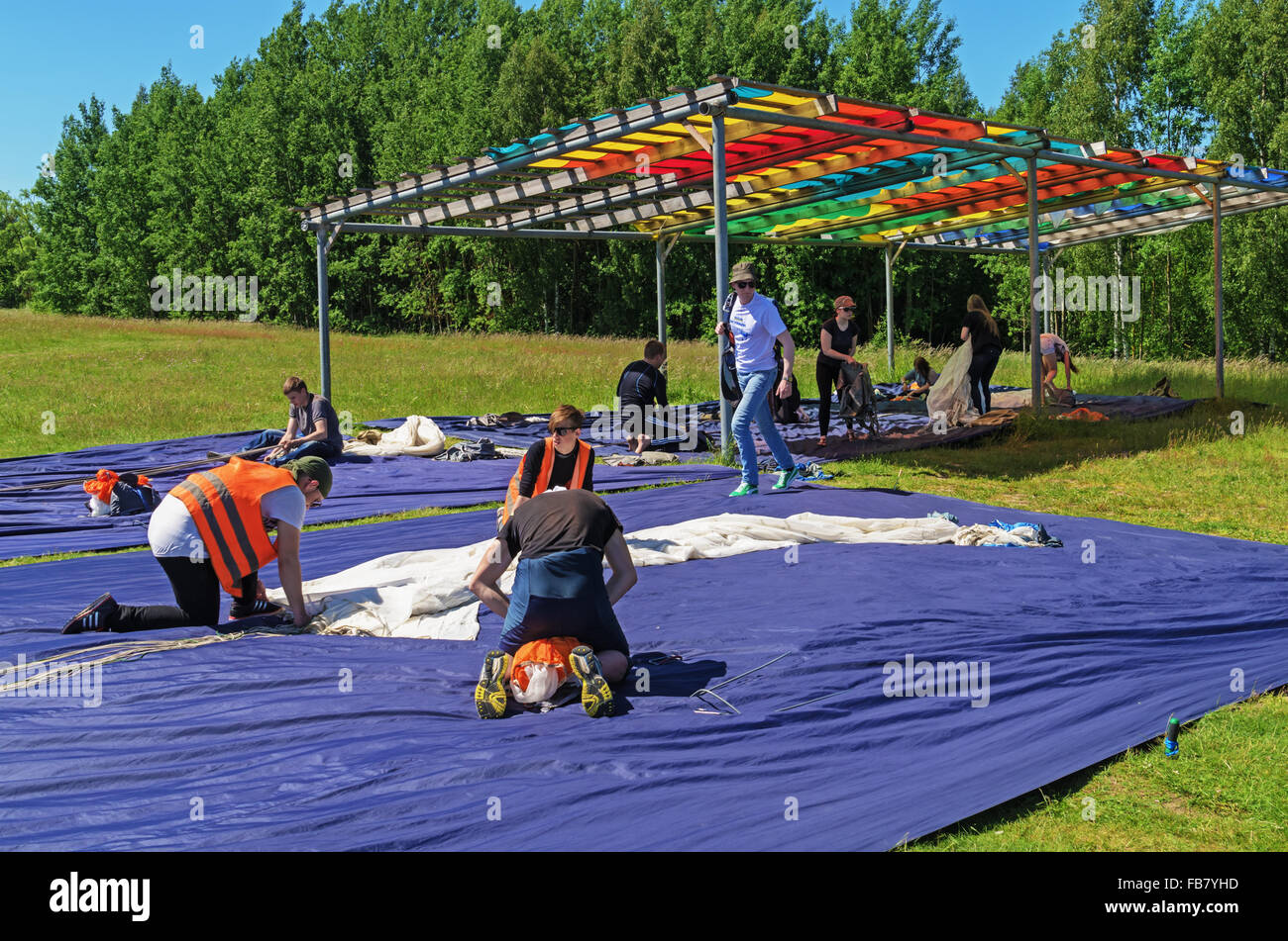 Parachutists - 2015.Packing of parachute Stock Photo - Alamy