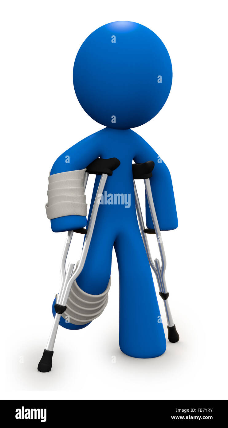 Crutches and cast, 3d man injured. He will be better soon, since he is ...