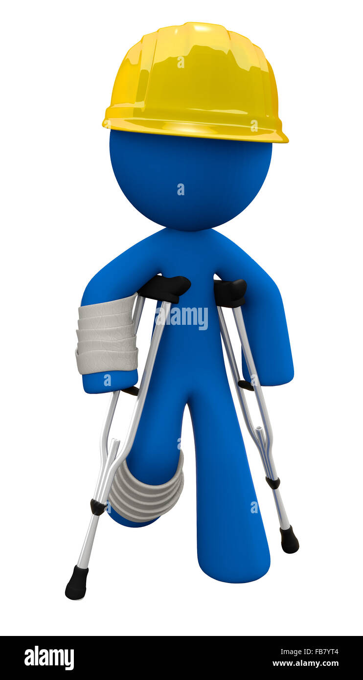 Concept in workplace safety. 3d man is wearing a yellow hard hat with ...