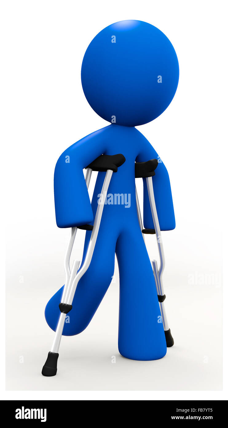 3d man injured with metal crutches, limping about Stock Photo - Alamy