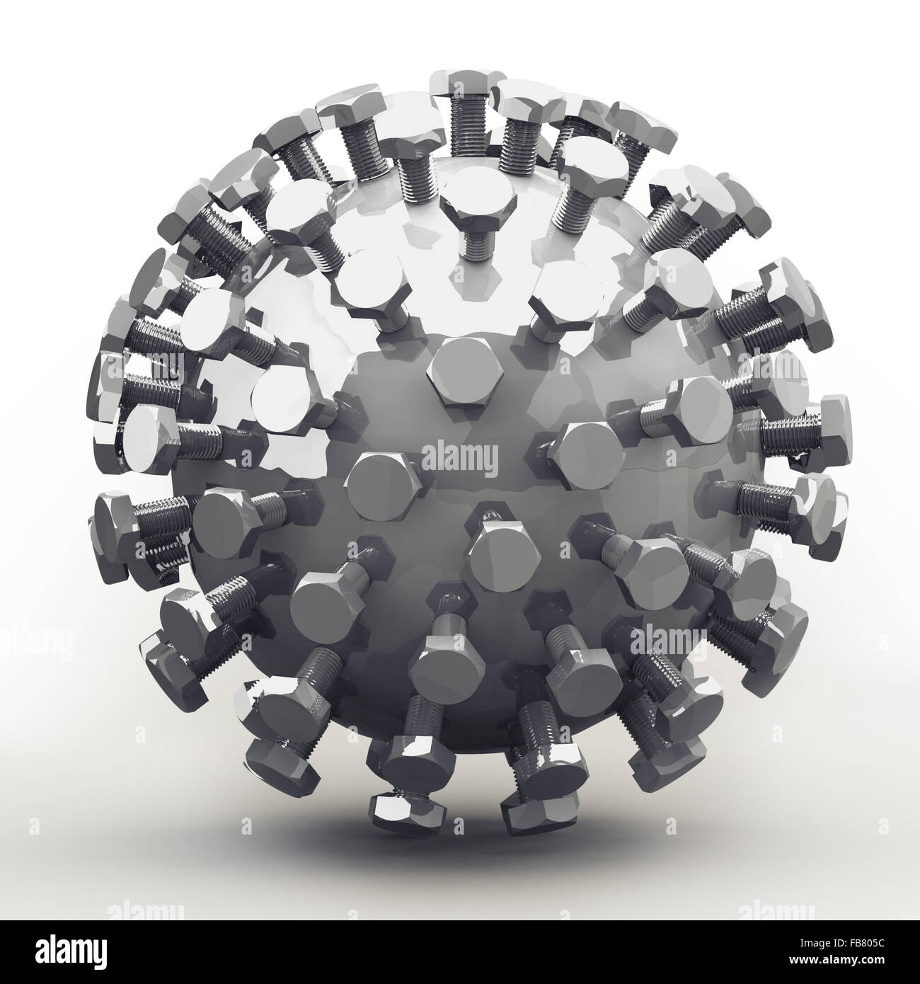 Abstract object of bolts on zinc plated sphere. Nice mechanical concept ...