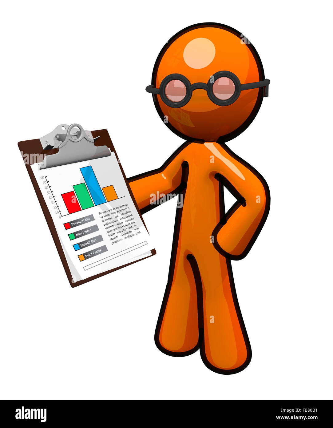 Orange business man holding bar graph Stock Photo - Alamy
