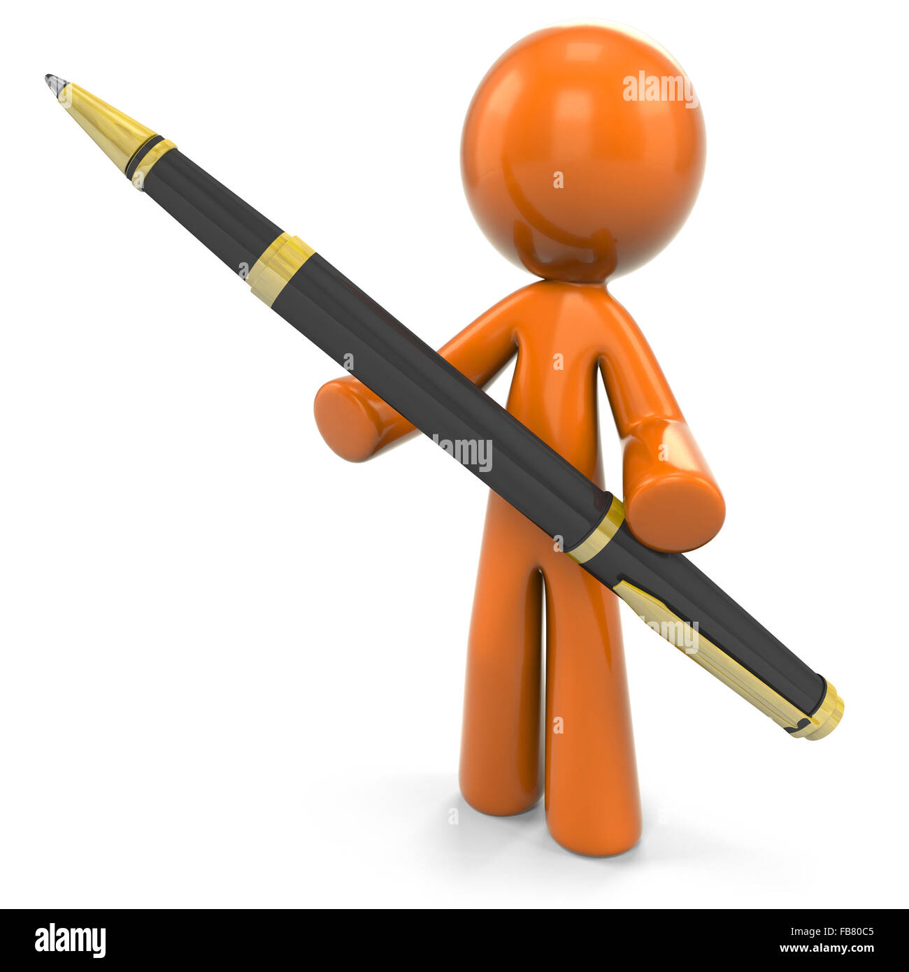 3d orange man posing/modelling with a ball point pen Stock Photo - Alamy