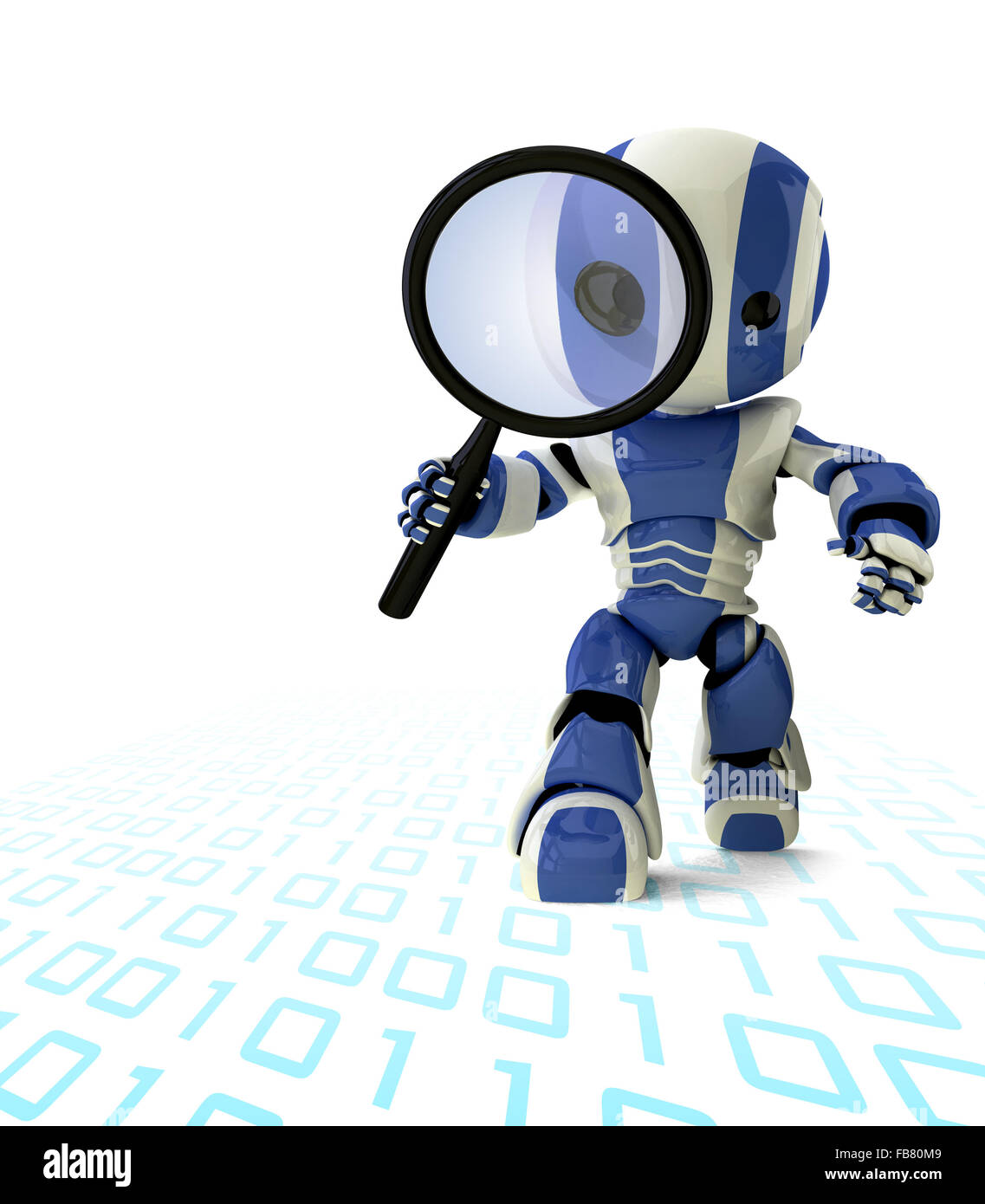 A glossy robot with a magnifying glass inspecting something. A fun ...