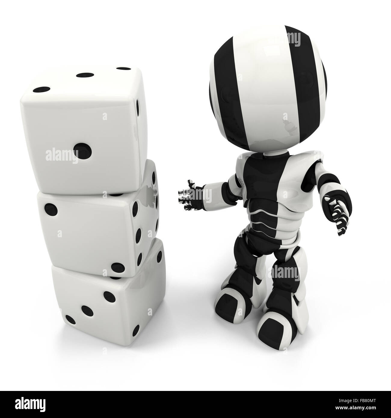 A robot standing in front of dice, with the numbers one, two, and three ...