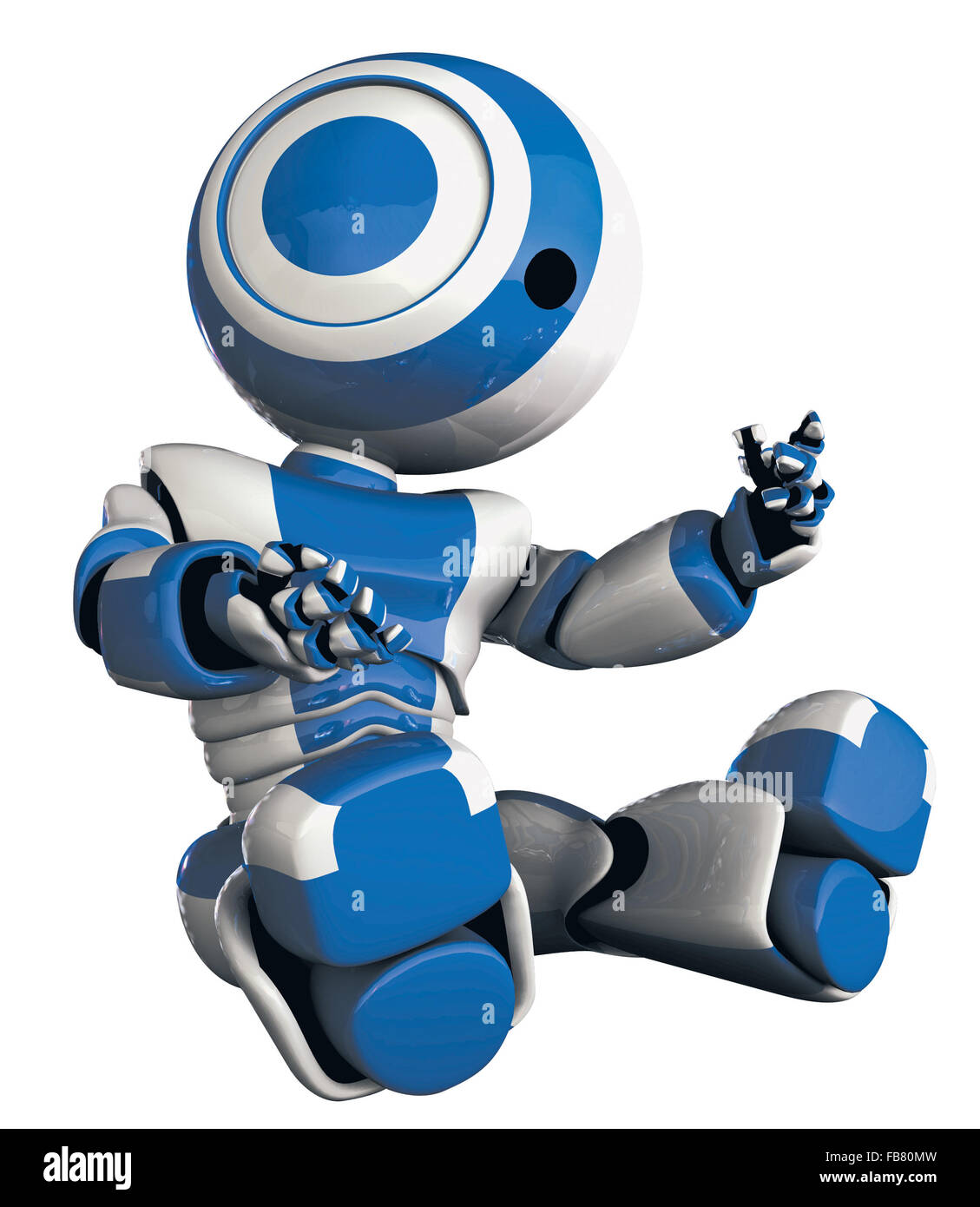 A glossy robot looking at his hands in a thoughtful way, as if seeing ...