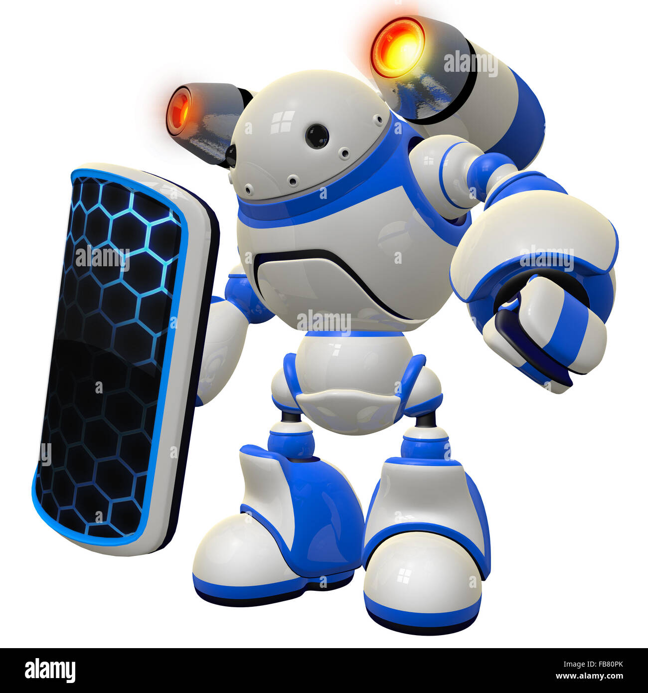 A cool concept of a firewall robot, standing vigilent ready to knock ...