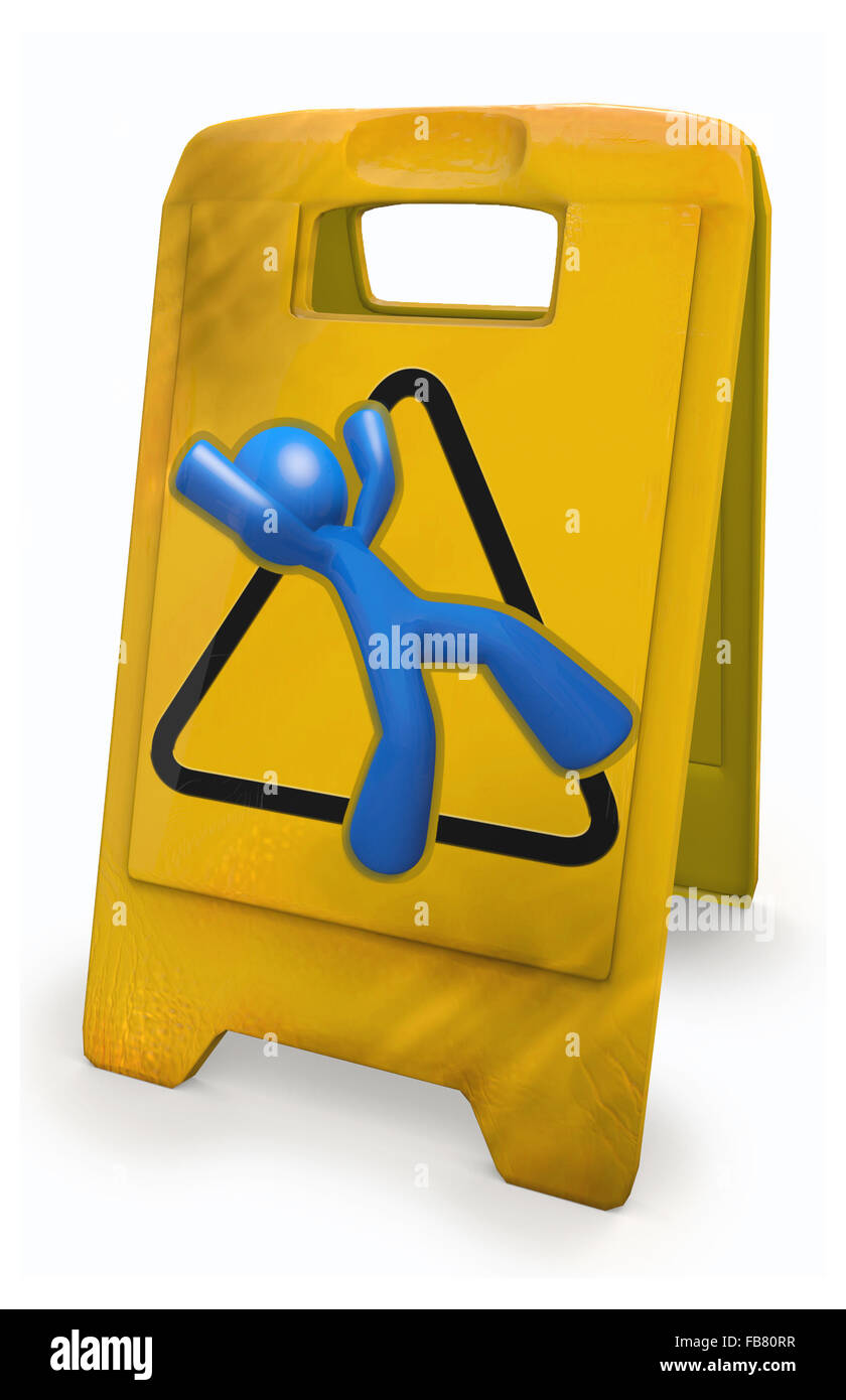 3d blue man and a yellow caution sign. Interesting depiction of the age ...