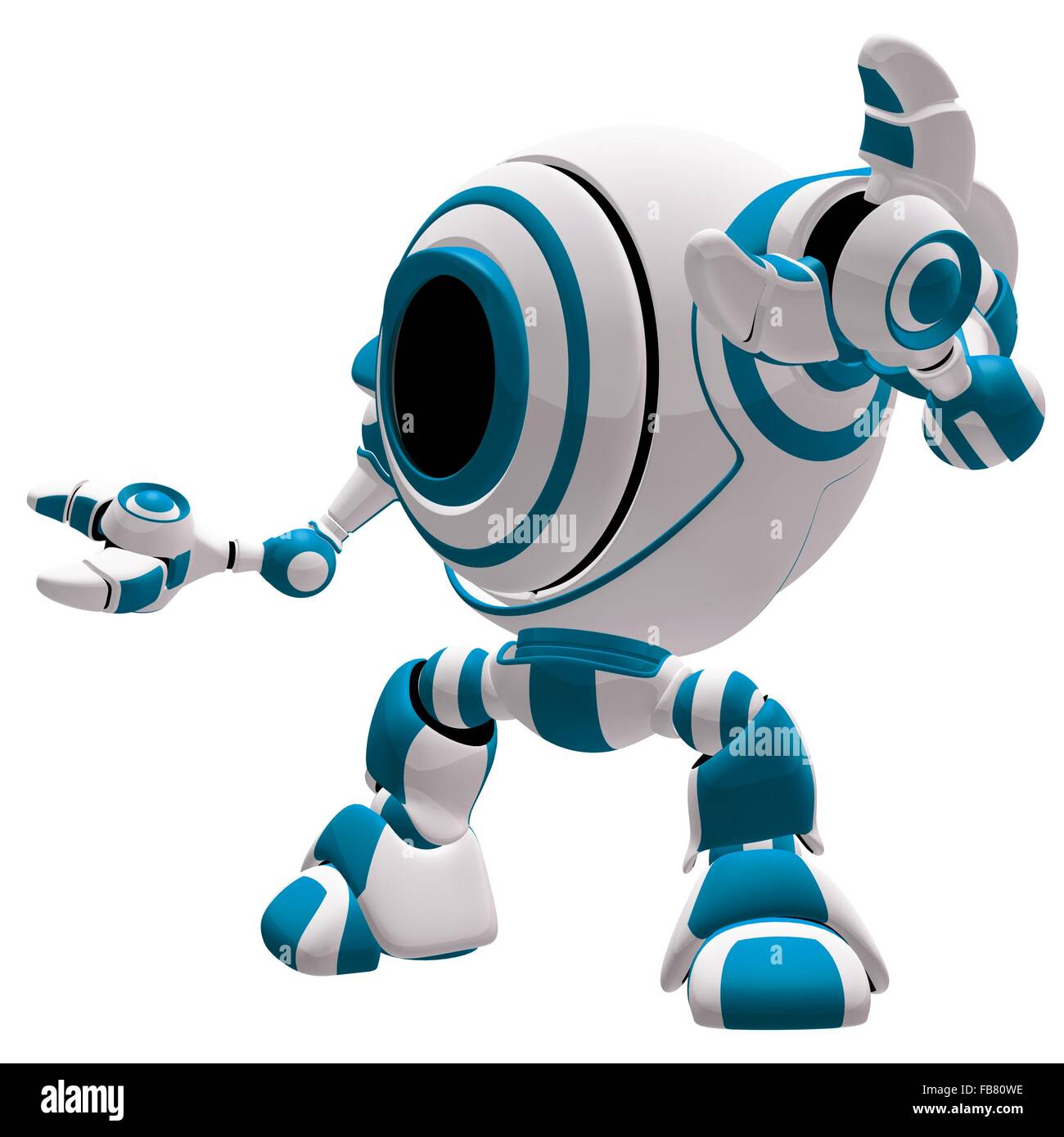 A small robot in a defensive pose, with his arms spread out, almost in ...
