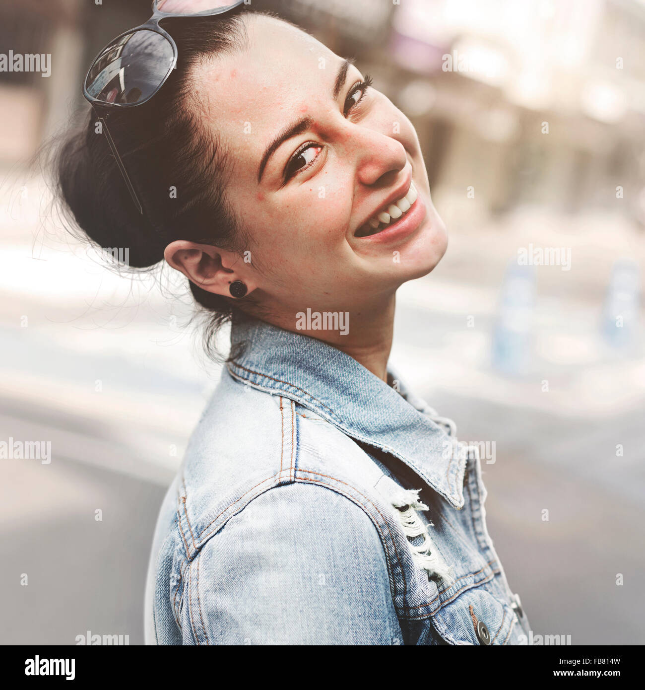 Woman Happiness Smiling Street Urban Scene City Concept Stock Photo - Alamy