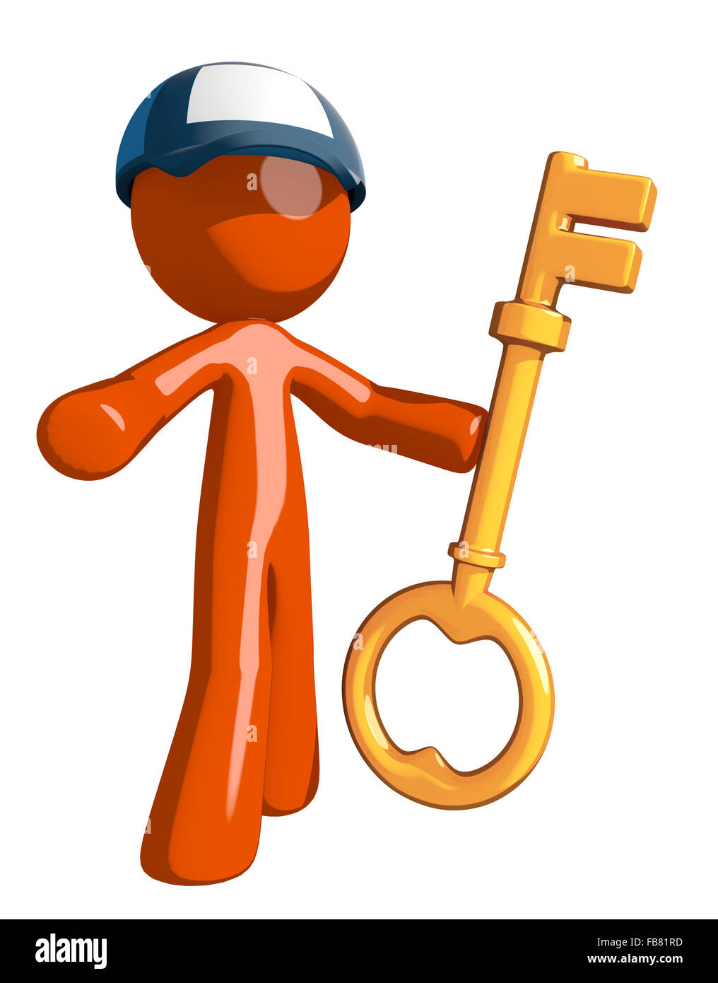 Orange man postal mail worker holding key Stock Photo - Alamy