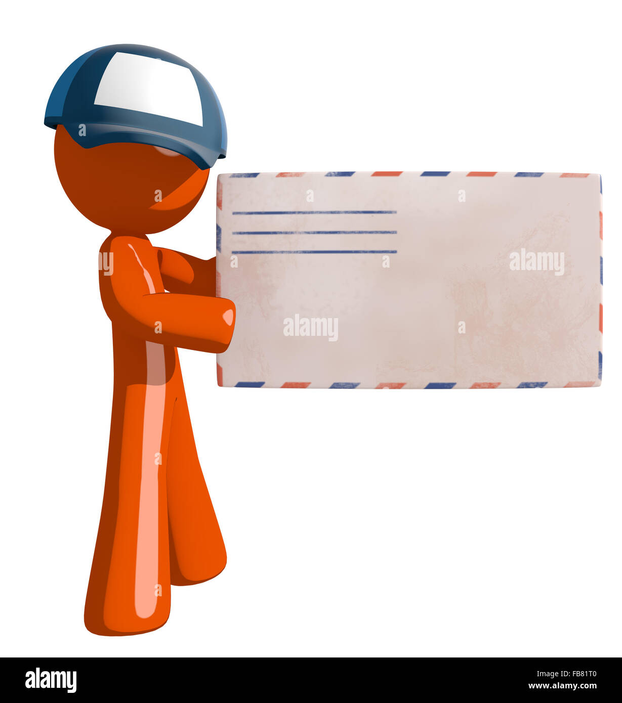 Orange man postal mail worker envelope Stock Photo - Alamy