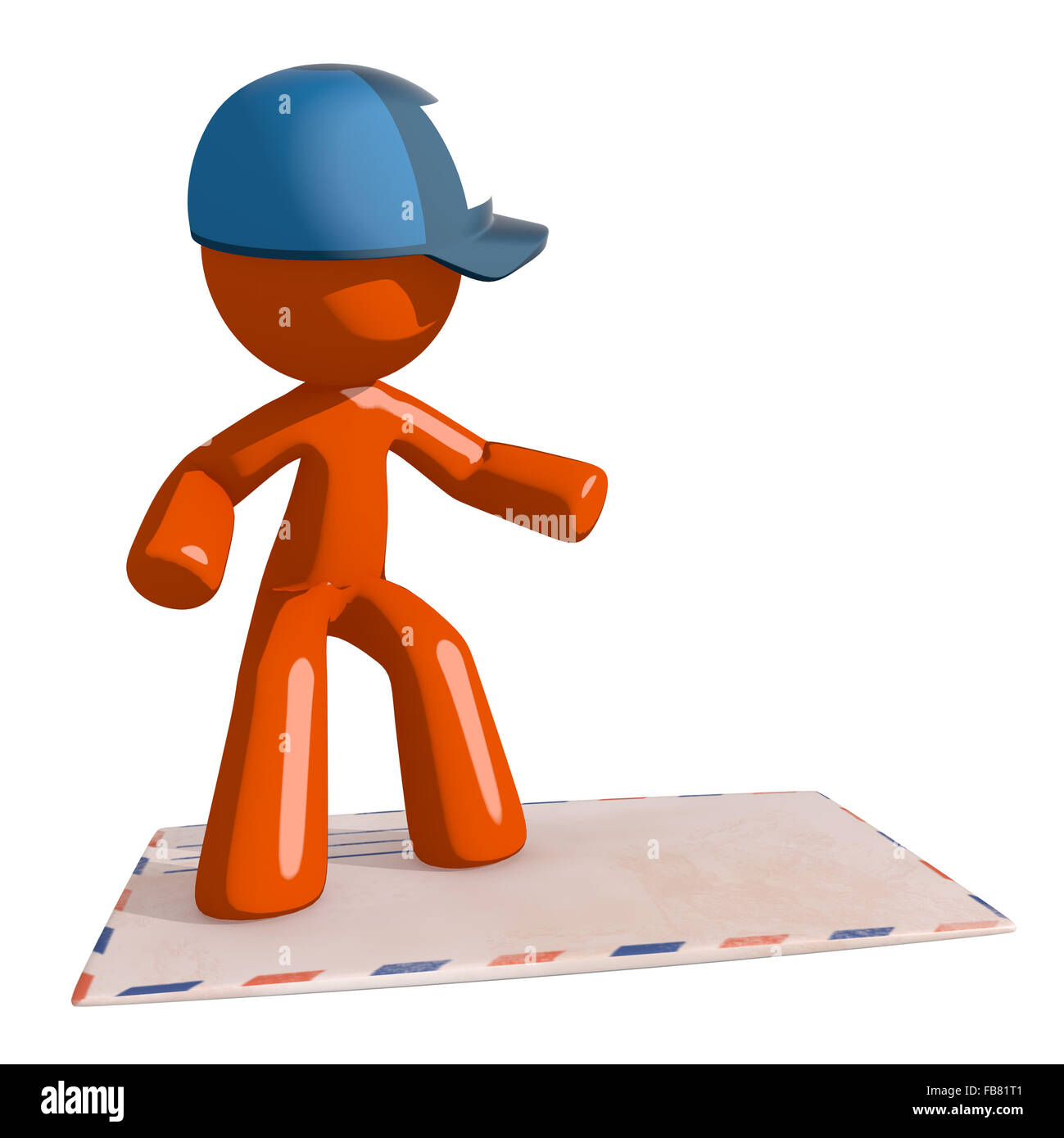Orange man postal mail worker surfing on envelope Stock Photo - Alamy