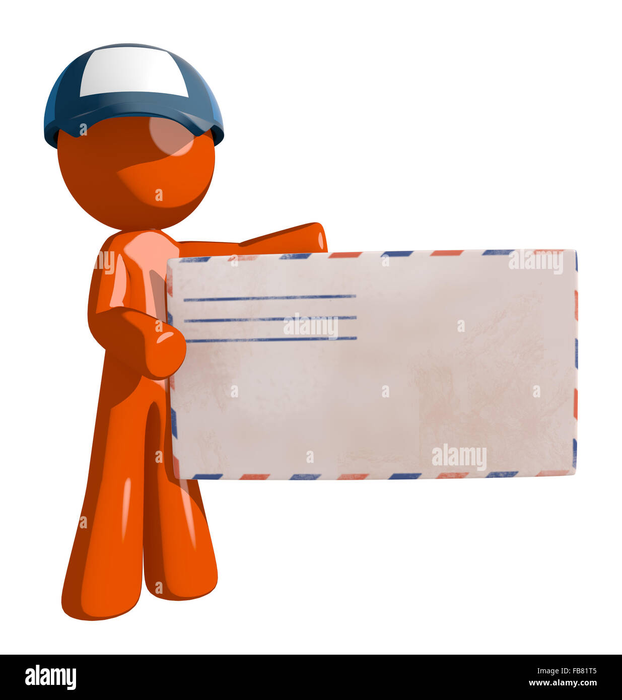 Orange man postal mail worker large envelope Stock Photo - Alamy