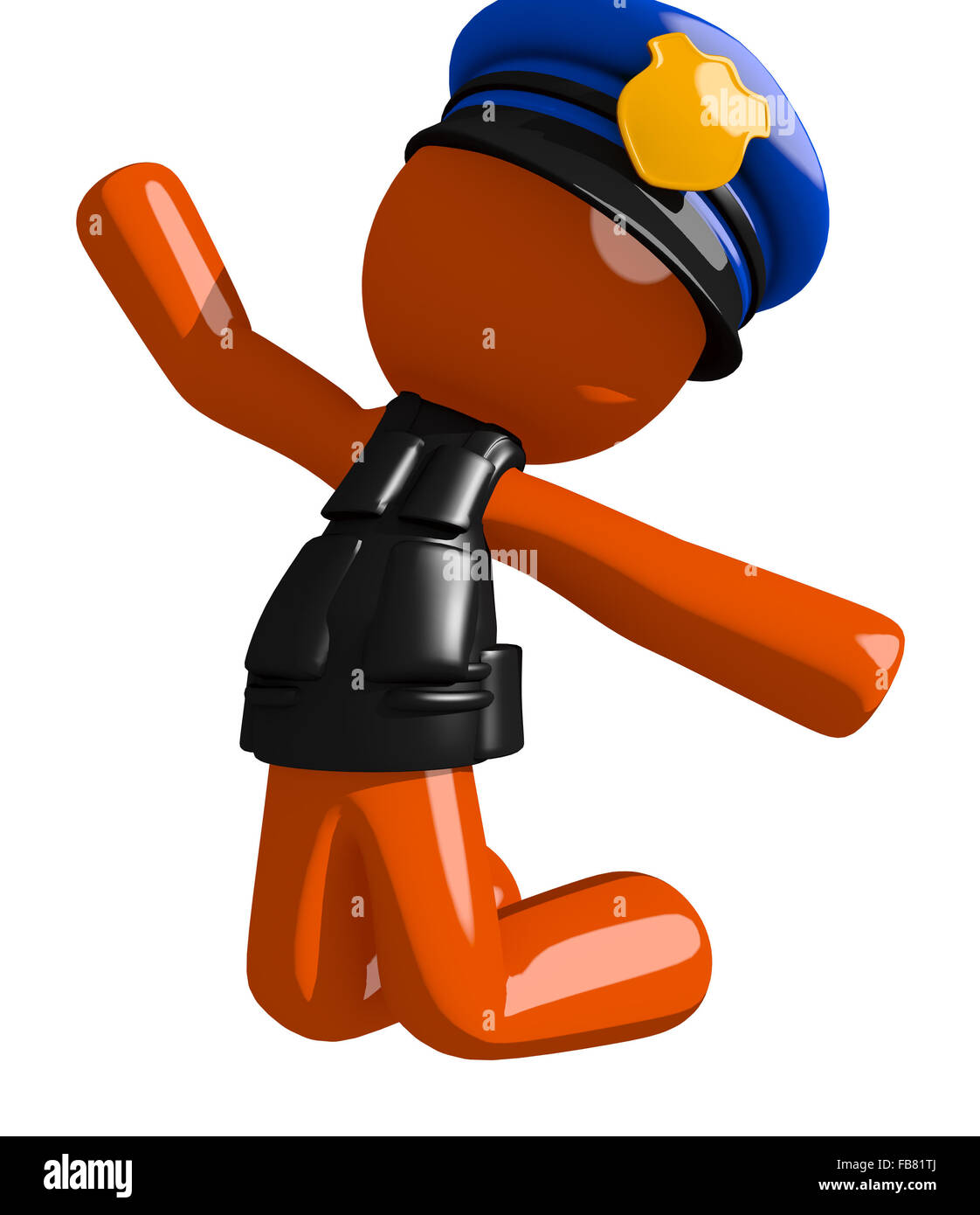 Orange man police officer jumping or kneeling Stock Photo - Alamy