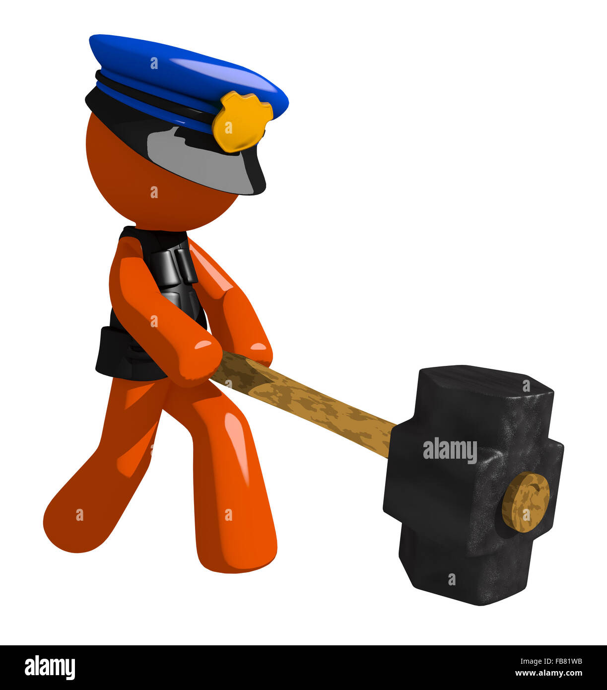 Orange man police officer hitting with sledge hammer Stock Photo - Alamy