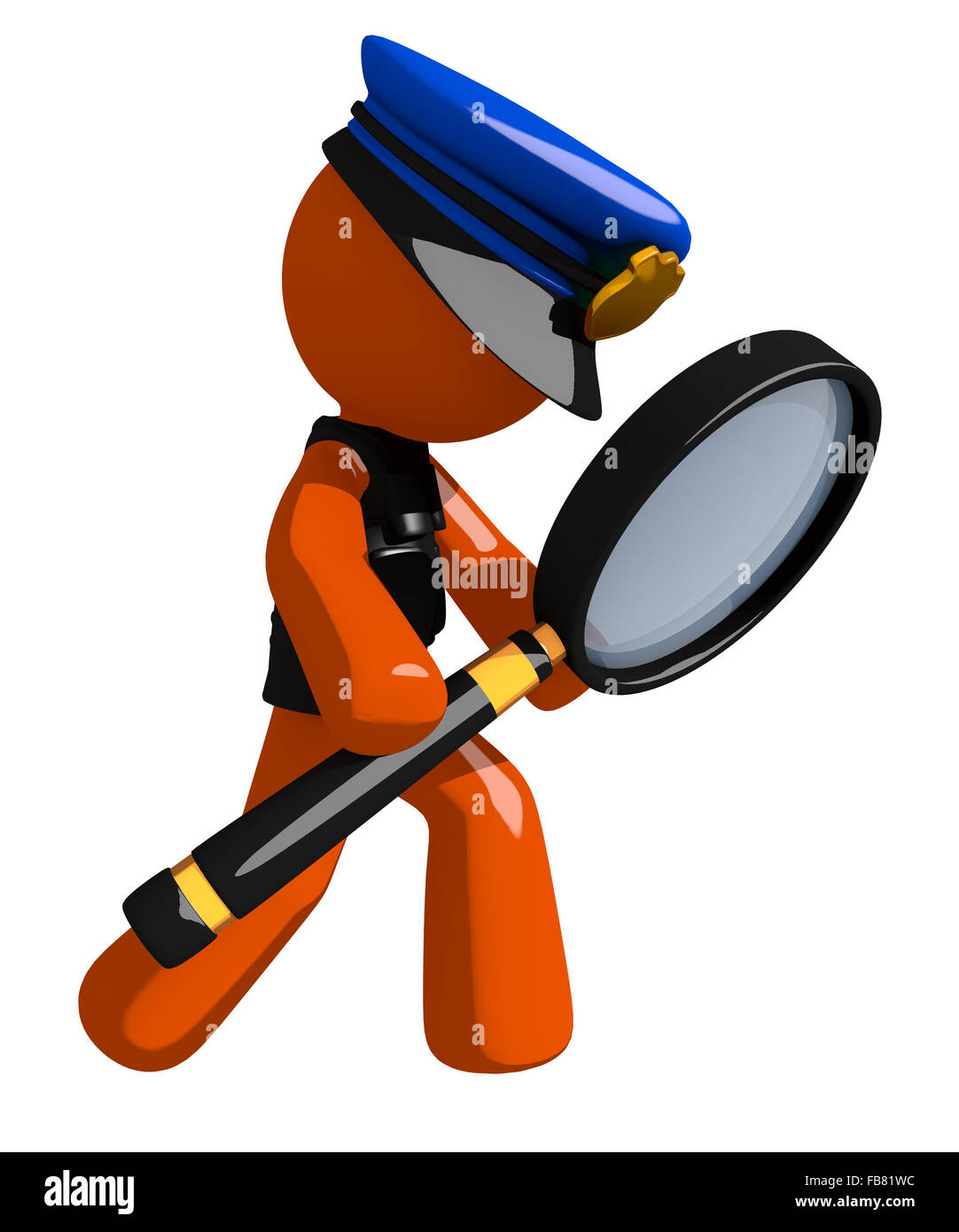 Orange man police officer looking through magnifying glass Stock Photo ...