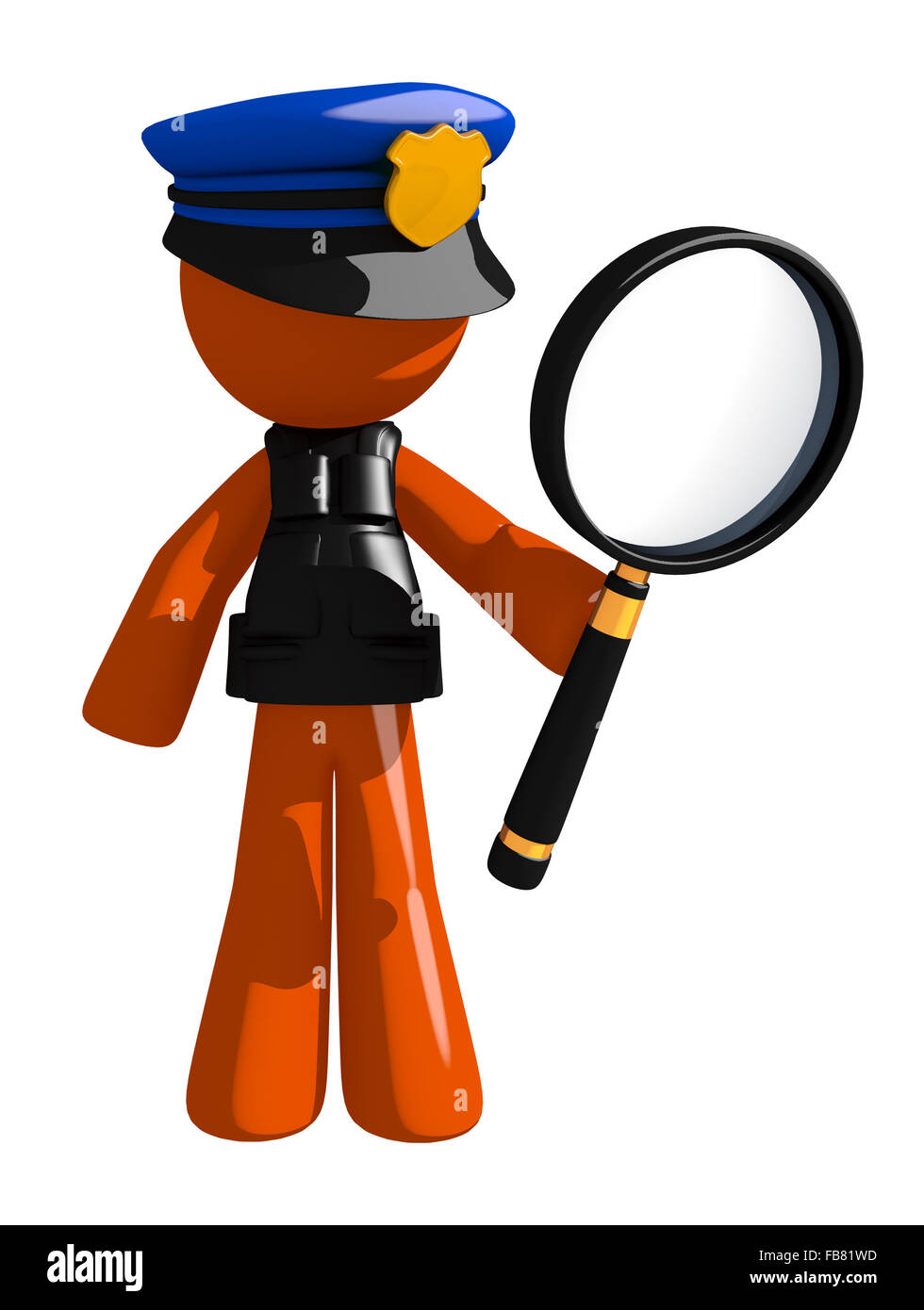 Orange man police officer holding magnifying glass Stock Photo - Alamy