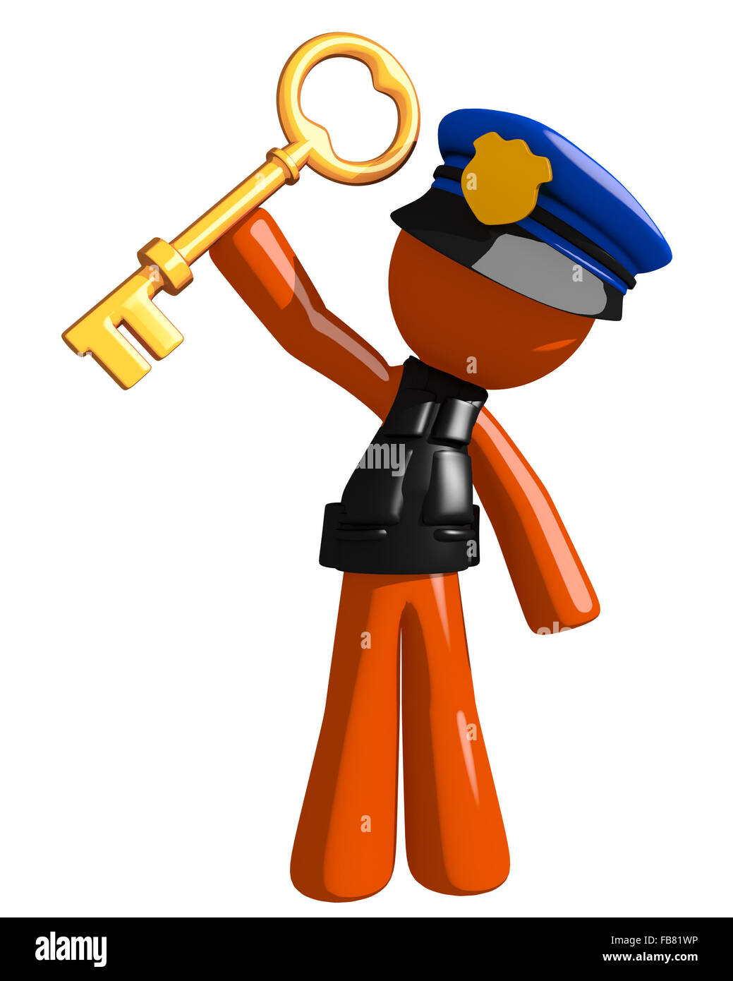 Orange man police officer holding up key to success Stock Photo - Alamy