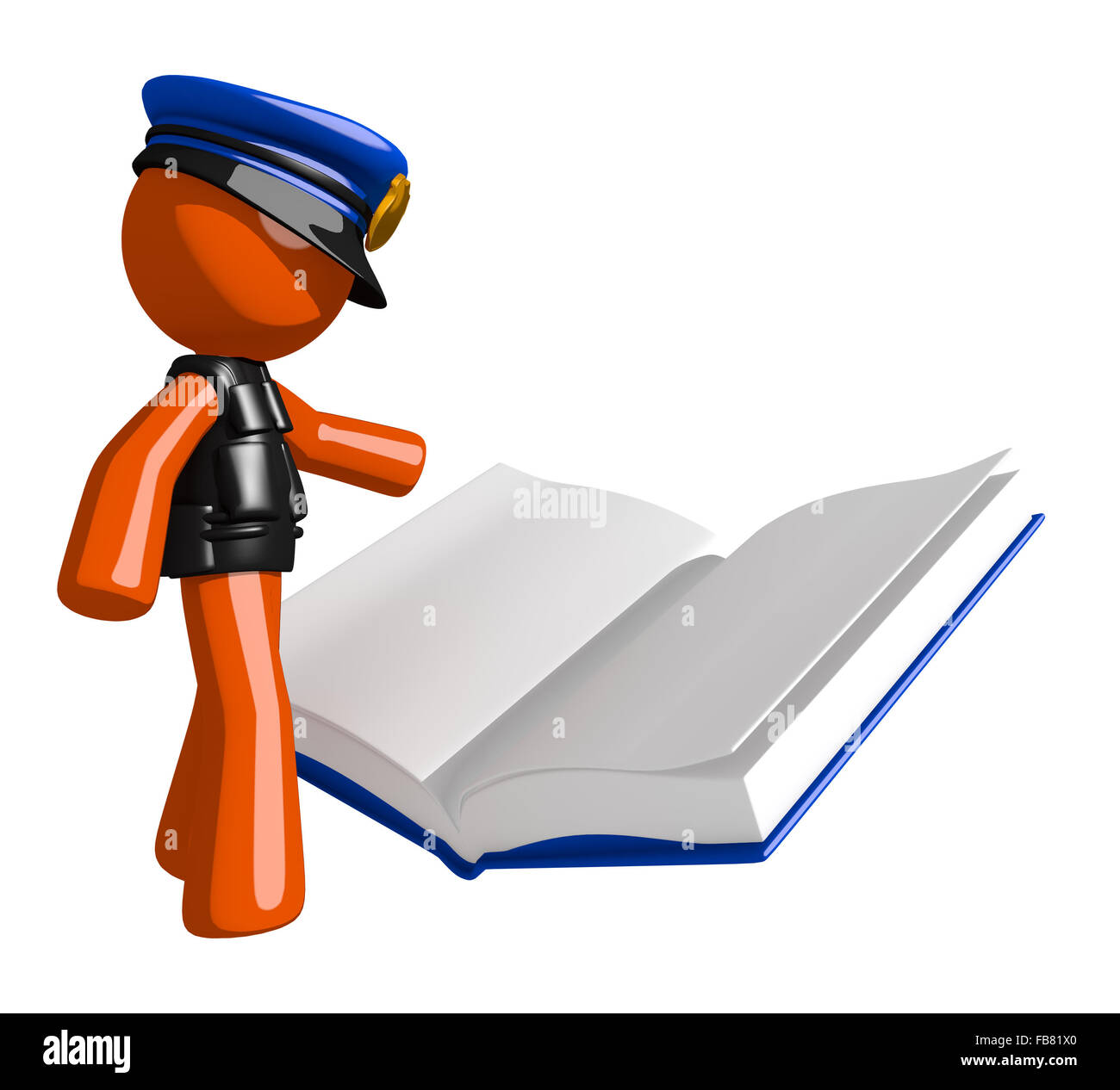 Orange man police officer reading open book Stock Photo - Alamy