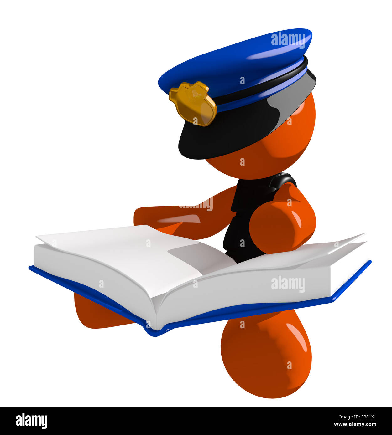 Orange man police officer sitting reading big book Stock Photo - Alamy