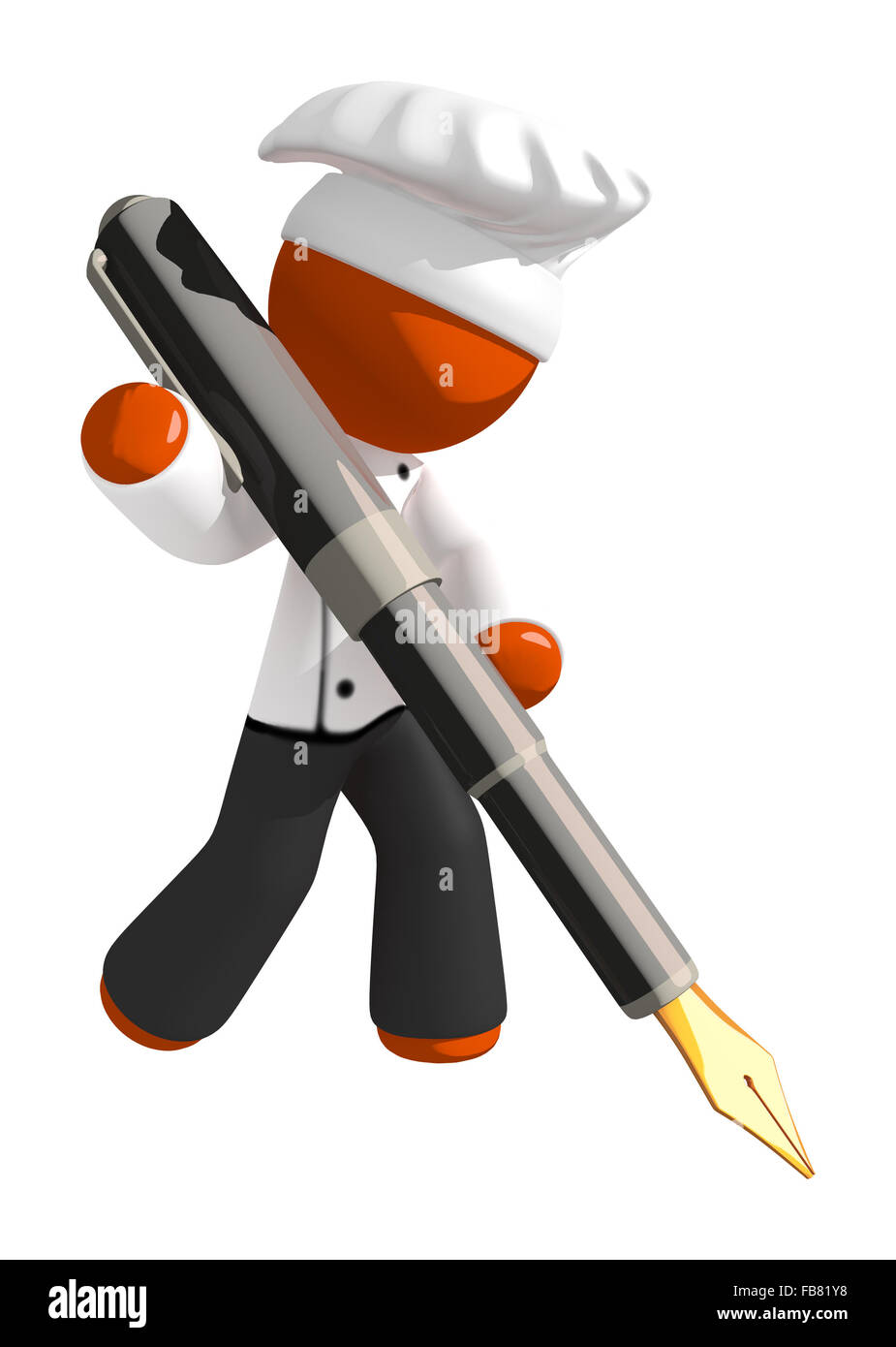 Orange man chef writing with fountain pen Stock Photo - Alamy