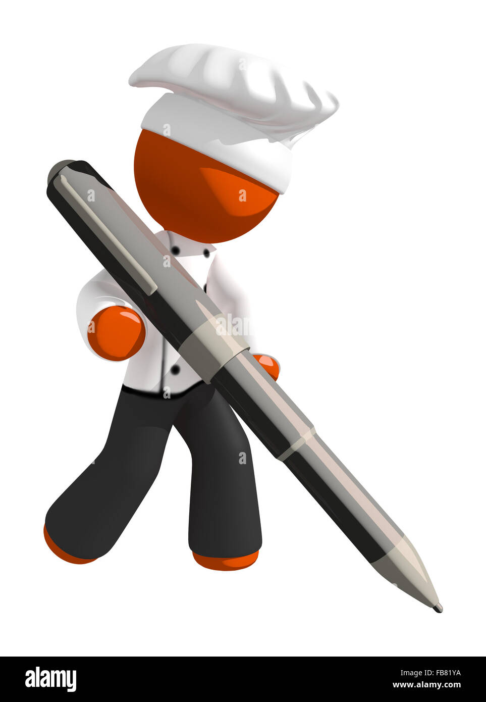 Orange man chef writing with large pen Stock Photo - Alamy