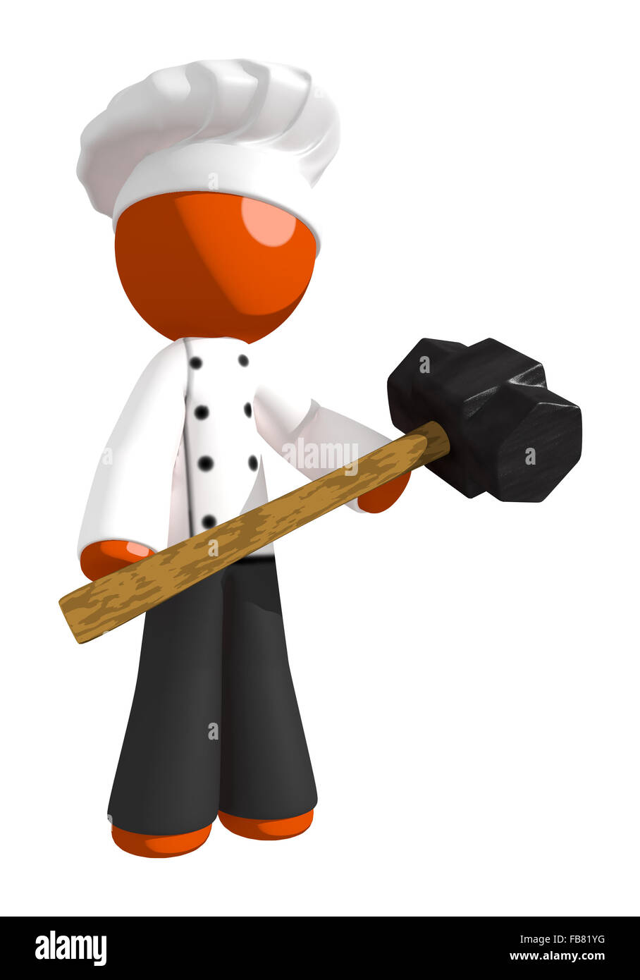 Orange man chef holding sledge hammer Stock Photo - Alamy