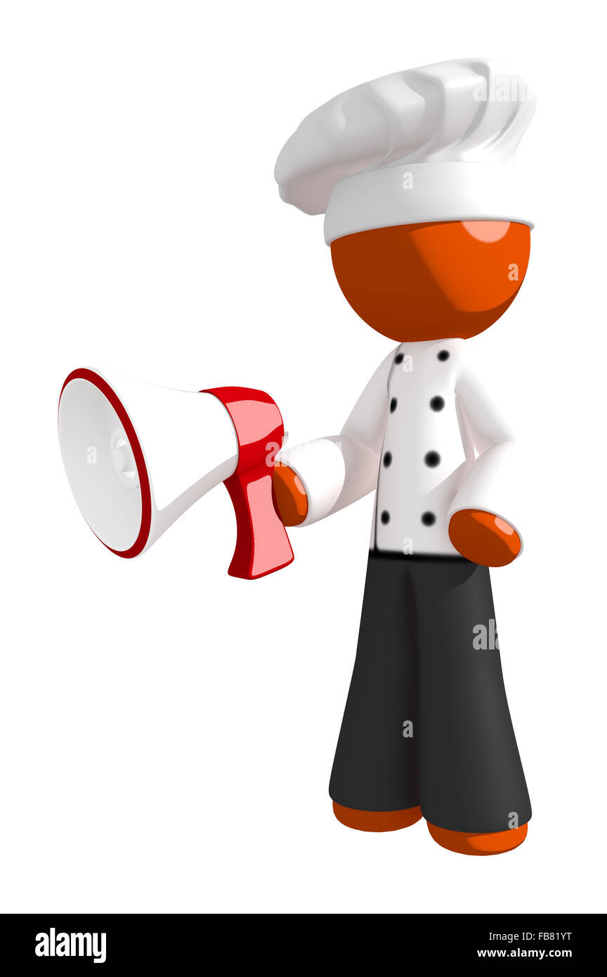 Orange man chef using megaphone Stock Photo - Alamy