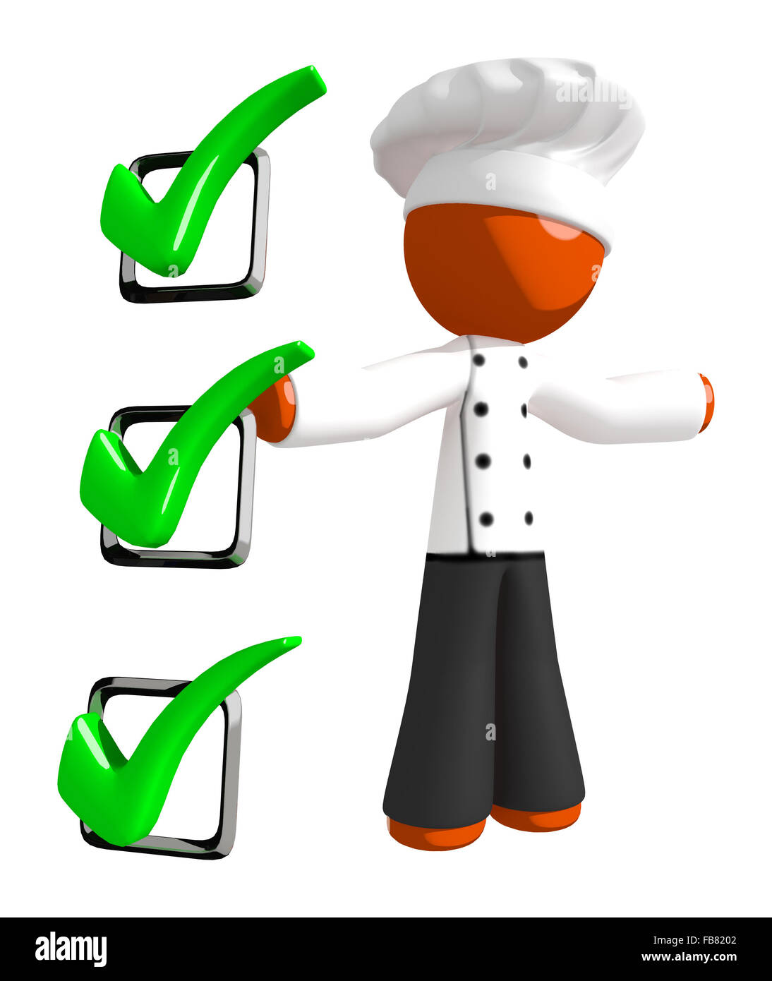 Orange man chef recipe checklist concept large checkmarks Stock Photo ...