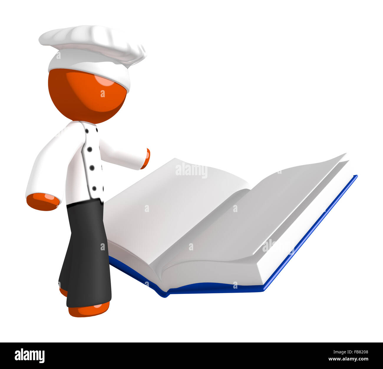 Orange man chef reading large recipe cook book Stock Photo - Alamy
