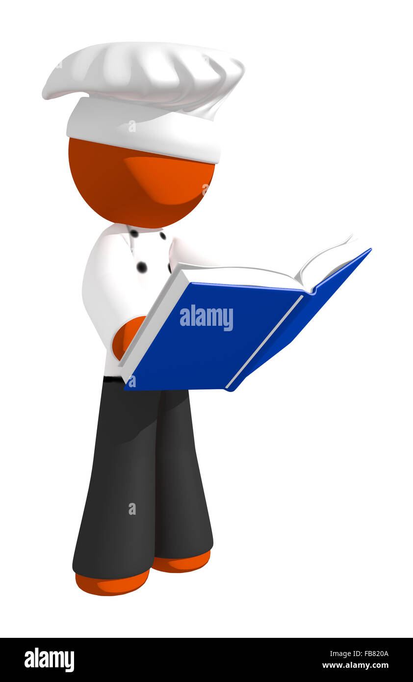 Orange man chef reading cook book Stock Photo - Alamy