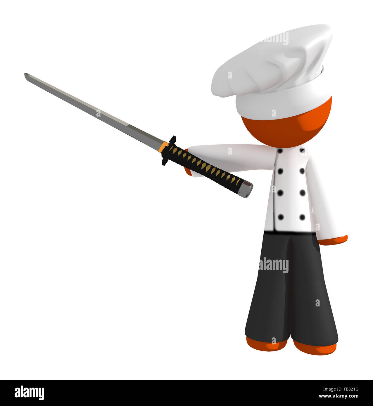 Orange man chef pointing with ninja sword Stock Photo - Alamy