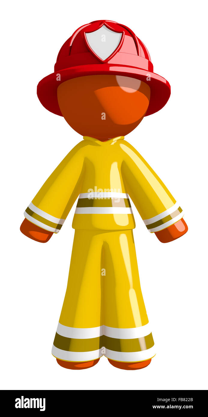Orange man firefighter standing Stock Photo - Alamy