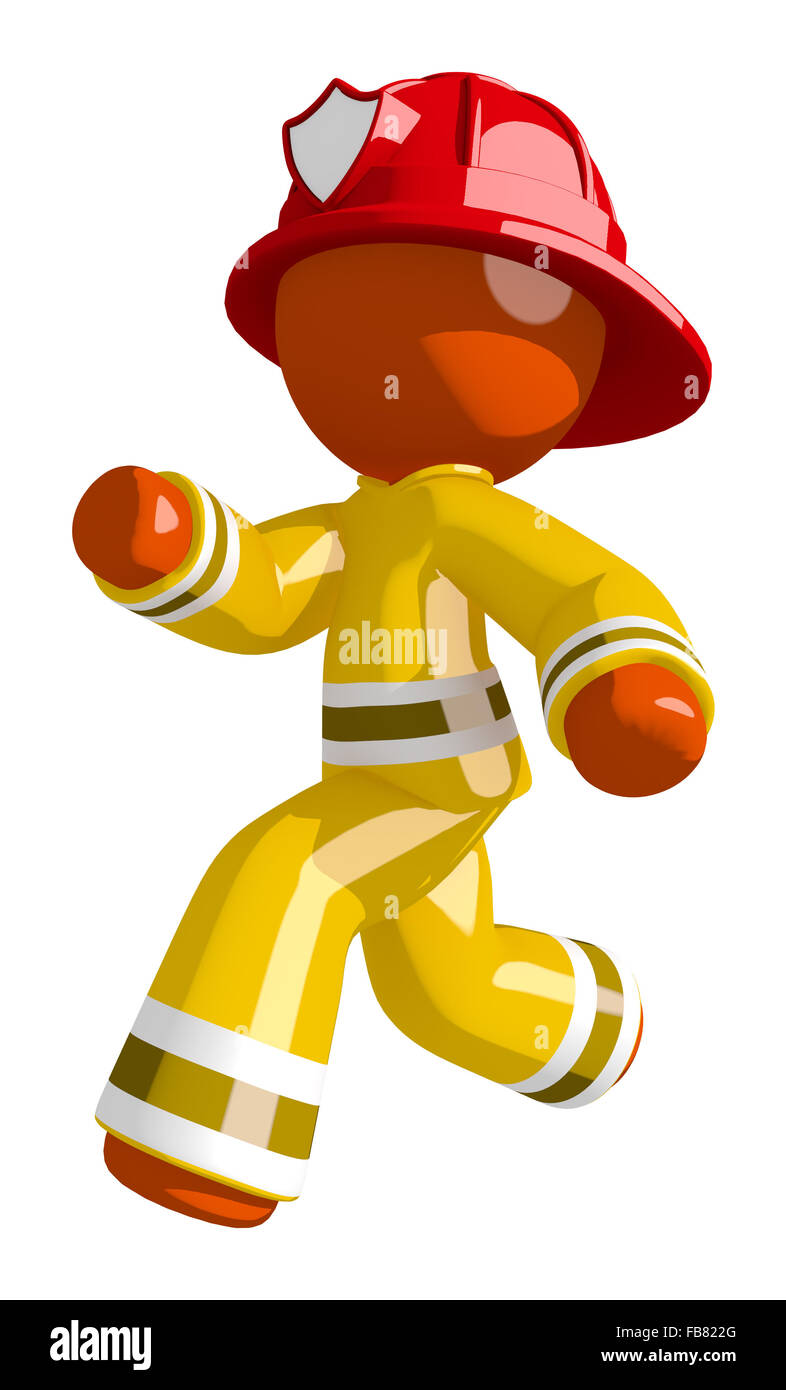 Orange man firefighter running to scene of fire Stock Photo - Alamy