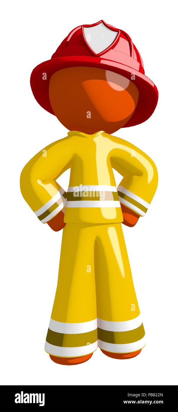 Orange man fireman with hands on hips Stock Photo - Alamy
