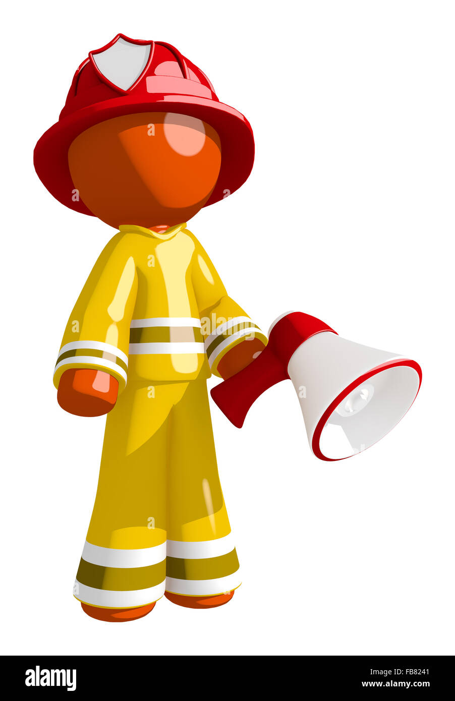 Orange man firefighter posing with megaphone Stock Photo - Alamy