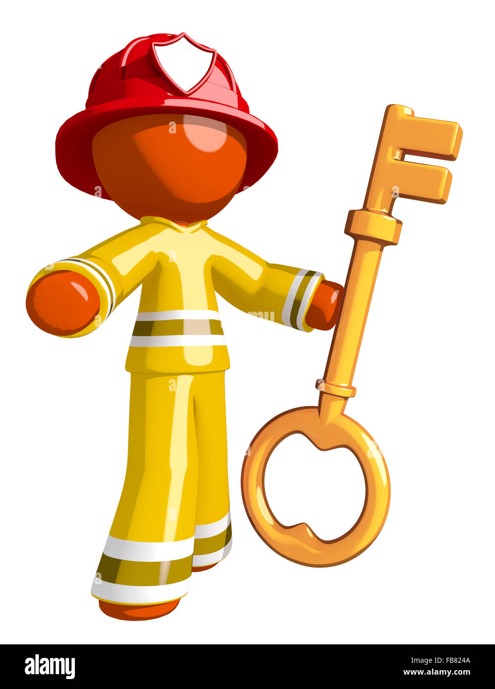 Orange man firefighter with big damn key Stock Photo - Alamy