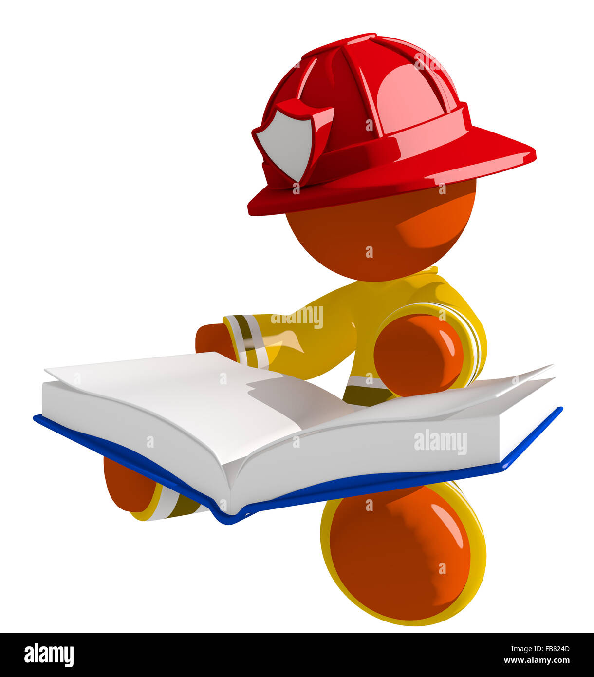 Orange man firefighter sitting reading book Stock Photo - Alamy
