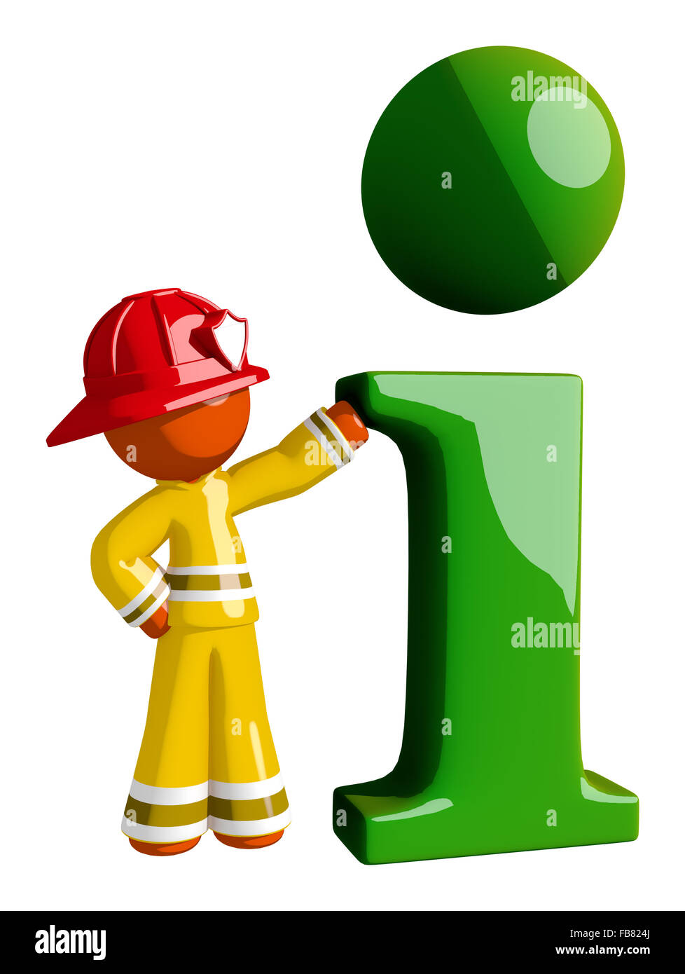 Orange man firefighter with giant info symbol Stock Photo - Alamy