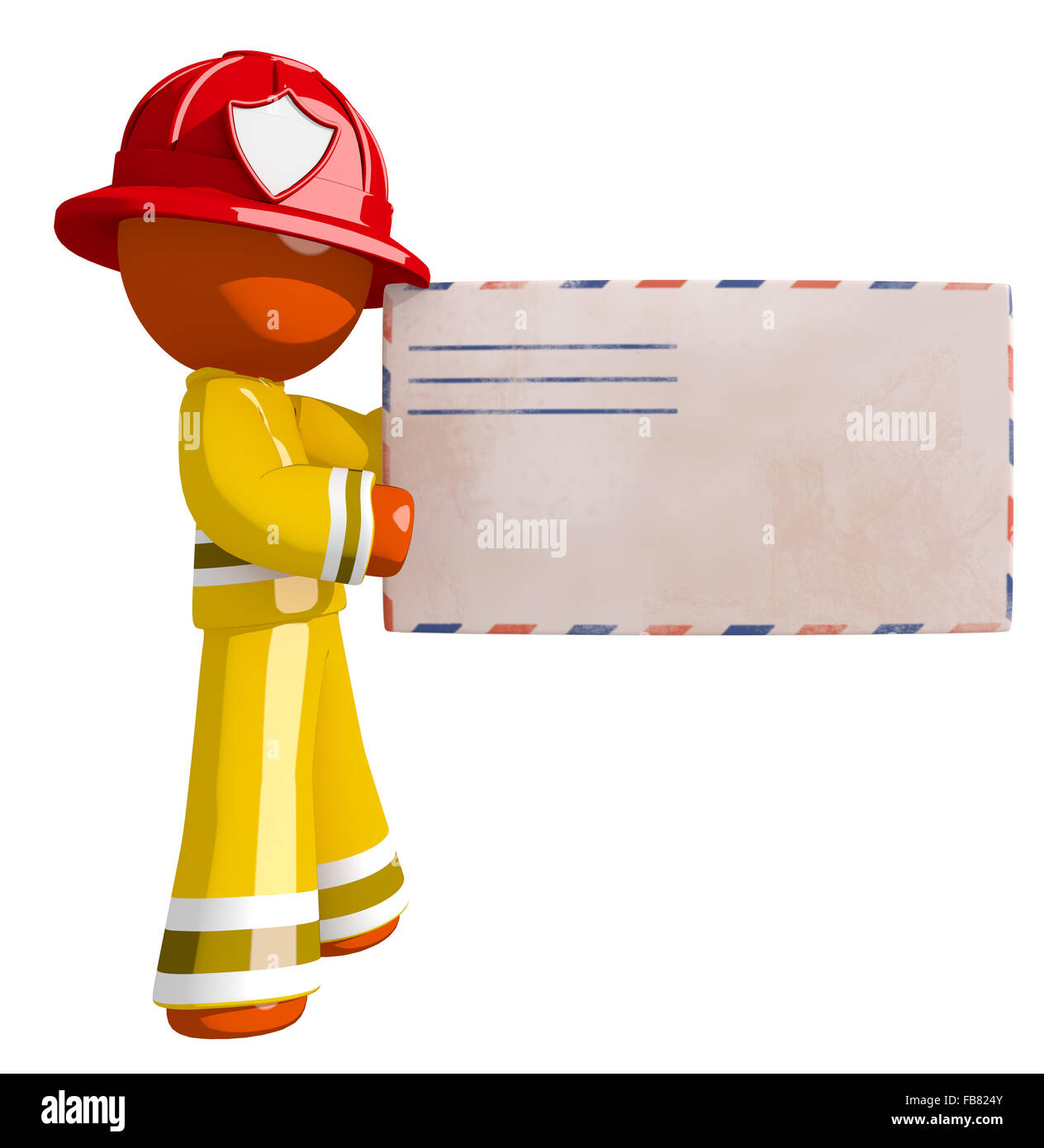 Orange man firefighter delivering envelope Stock Photo - Alamy