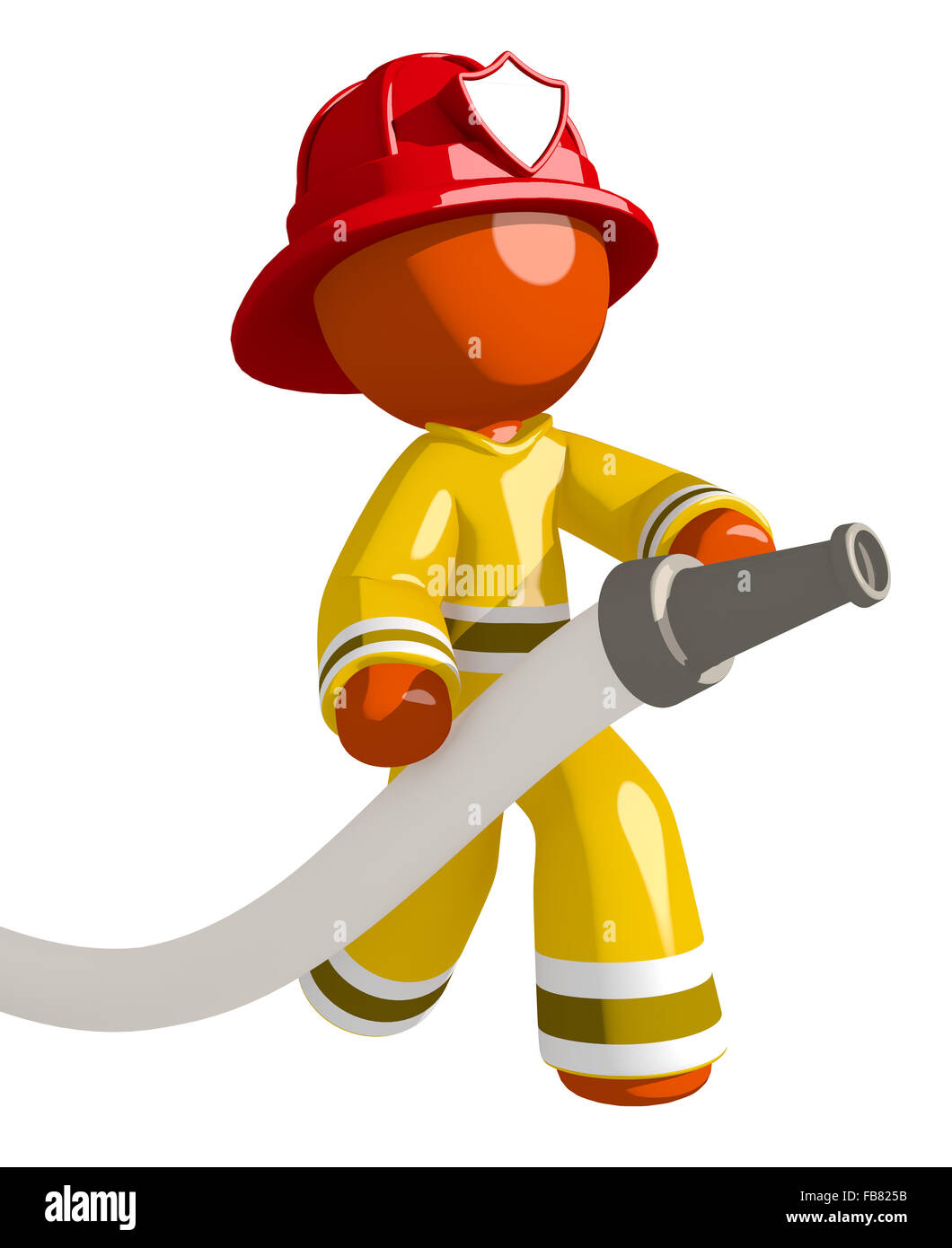 Orange man firefighter pointing firehose Stock Photo - Alamy